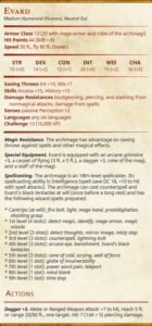 Evard Stat Block - Dungeonsports Coliseum